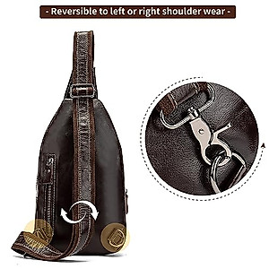 NIUCUNZH Handmade Genuine Leather Crossbody Sling Bag Crocodile Embossing Chest Bag Waterproof Shoulder Bag Coffee