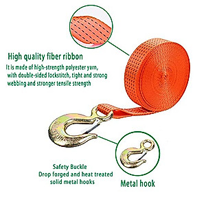 Winch Straps, Heavy Duty Towing Straps with Hook and Loop for Boat, Trainler, Wave Runner, Fishing Jet Ski, Trucks,Towing Replacement Recovery Securing Rope Marine - 2" x 20', Break Strength 10000lbs