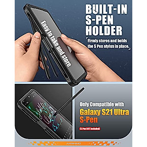 AMRHINO for Samsung Galaxy S21 Ultra Case with Built-in Screen Protector & Kickstand & S Pen Holder & Rugged Belt-Clip, Full-Body Heavy Duty Phone Case for Samsung S21 Ultra 5G 6.8 inch, Black