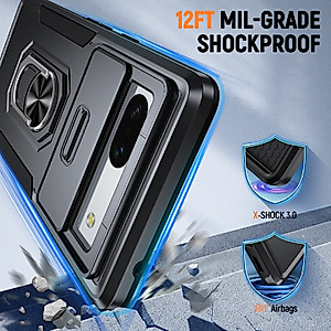 Oneagle for Google Pixel 7a Case with Screen Protector(2Pcs), Pixel 7a Phone Case with [Slide Camera Lens Cover]+[360° Rotatable Metal Kickstand] Military Grade Shockproof Case for Pixel 7A 6.1"