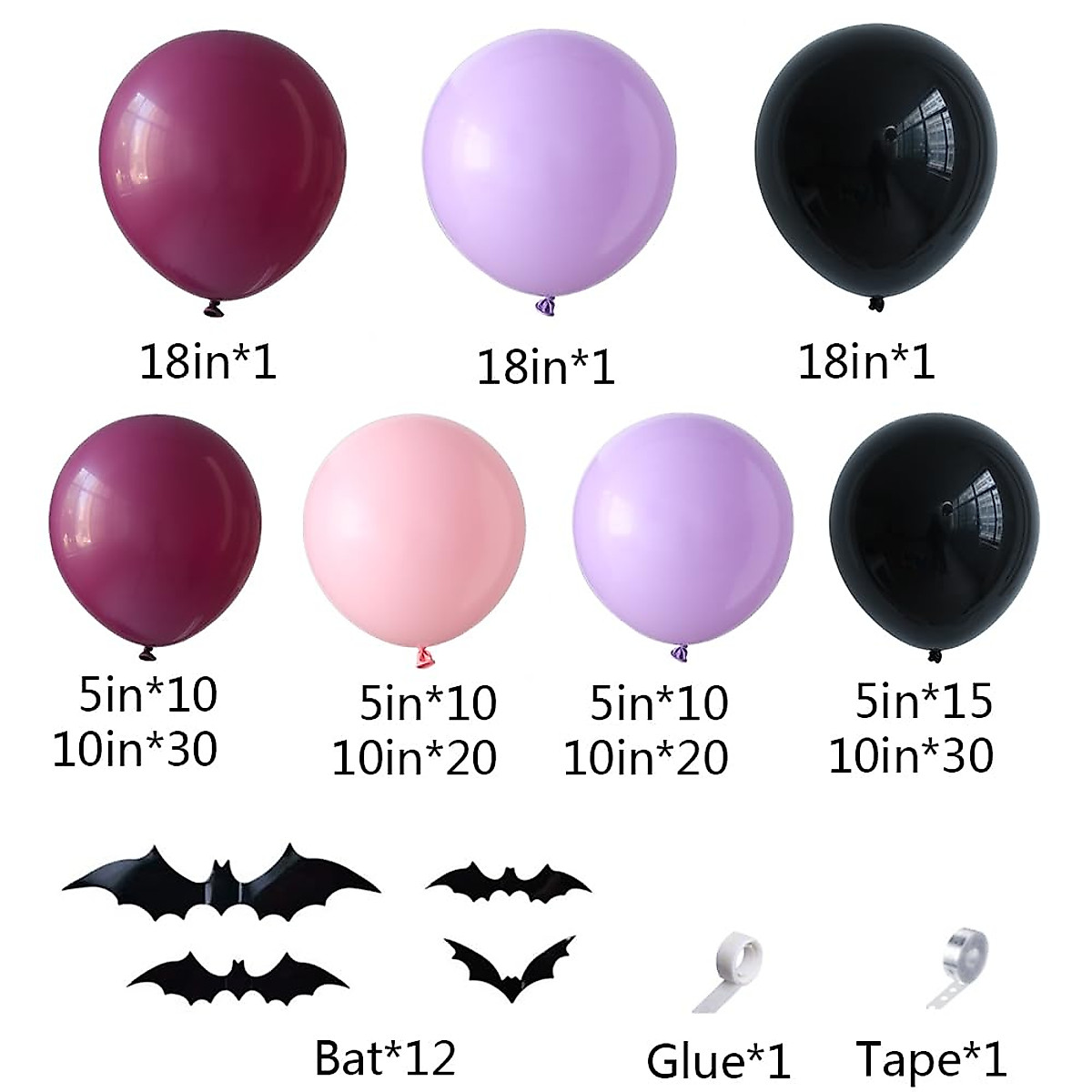 151PCS Halloween Pink Purple Black Balloon Garland Arch Kit with Bat Stickers for Kids Home Halloween Scary Spooky BOO Birthday Party Decorations (Pink Purple)