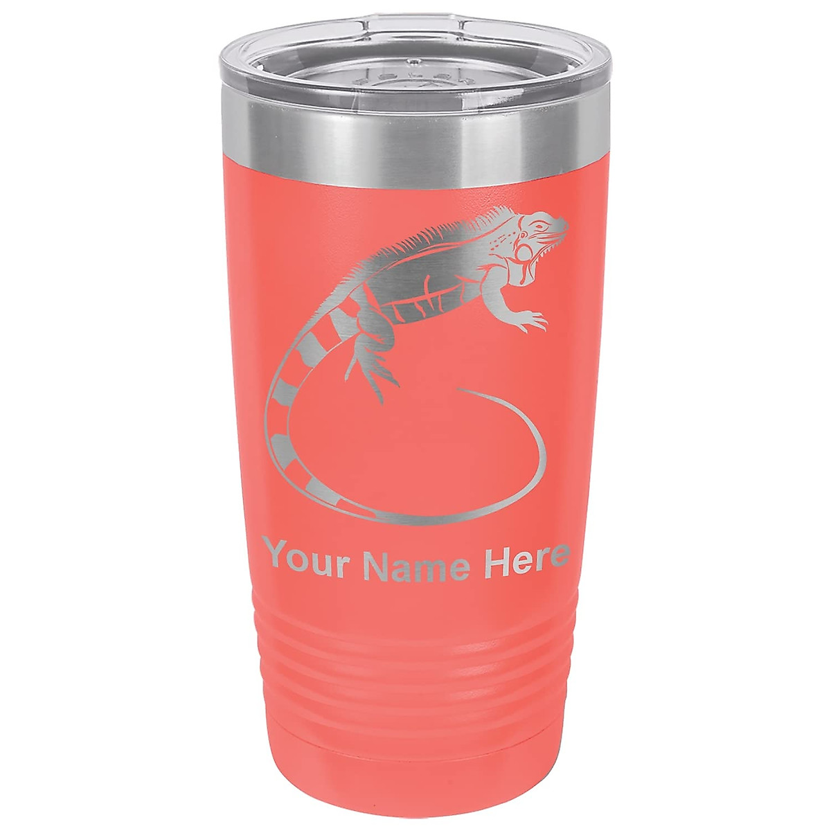 LaserGram 20oz Vacuum Insulated Tumbler Mug, Iguana, Personalized Engraving Included (Coral)