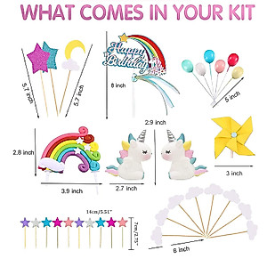 22pcs Unicorn Cake Topper Kit Cloud Rainbow Balloon Happy Birthday Banner Cake Decoration For Boy Girl Kid Birthday