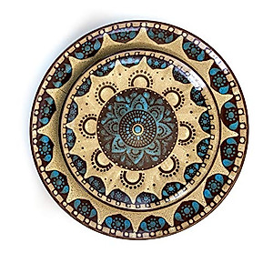 Elama CLAYHEART16 Clay Heart 16 Piece Luxurious Stoneware Dinnerware with Complete Setting for 4, 16pc, pc, Tan, Blue, Brown