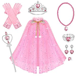 10 Pieces Princess Cape Set Dress up Clothes for Little Girls Party Cosplay Cloak with Jewelry Tiara Crown Wand Gloves