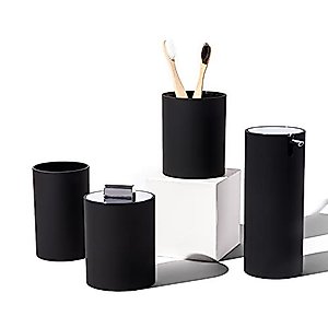 Sleek Matte Black Bathroom Accessory Set 4 Pcs Complete Bathroom Set Modern Bathroom Decor Bathroom Organizer Accesorios para baños Toothbrush Holder Soap Dispenser Set Home Decor Clearance