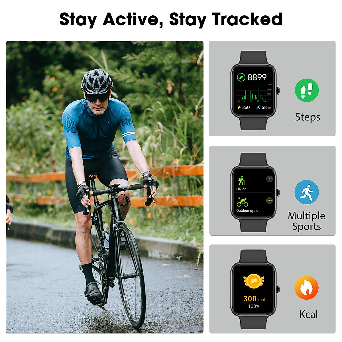 Pautios Smart Watch, Swimming Waterproof Fitness Tracker with Heart Rate, SpO2 and Sleep Monitor, 44mm Fitness Watch for Women Men, Step Calories Tracker, Smartwatch Compatible with iOS Android Phones