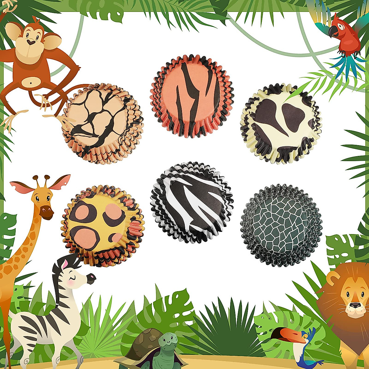 600 Pieces Animal Print Cupcake Liners Leopard Baking Cup Wrappers Zebra Giraffe Muffin Standard Sized Muffin Cupcake Decorations for Birthday Wedding Party Baby Shower Supplies(Chic Style)