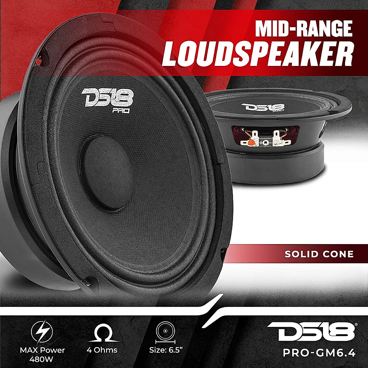 DS18 PRO-GM6.4PK Mid and High Complete Package - Includes 2X Midrange Loudspeaker 6" and 2X Aluminum Super Bullet Tweeter 1" Built in Crossover - Door Speakers for Car or Truck Stereo Sound System