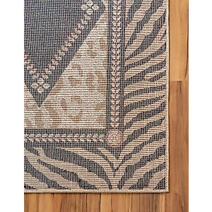 Unique Loom Wildlife Collection Animal Inspired with Leopard Geometric Bordered Design Area Rug, 6 ft x 9 ft, Light Brown/Black
