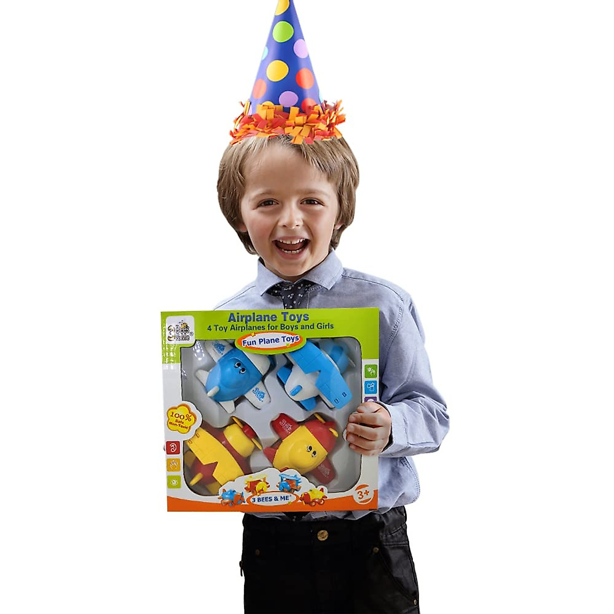 3 Bees & Me Airplane Toys - Set of 4 Toy Airplanes for Boys and Girls - Fun Toys for Toddlers & Kids - Colors May Vary