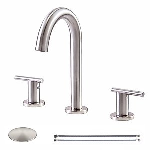 VAPSINT 3 Hole Brushed Nickel Widespread Bathroom Faucet,Modern 2 Handle Bathroom Sink Faucet 8 inch Vanity Faucet with Pop Up Drain and Supply Lines
