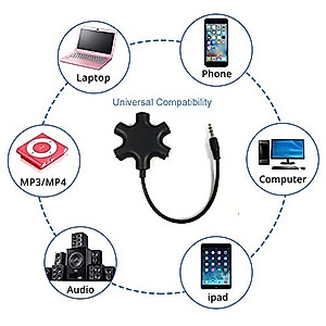 Headphone Audio Splitter 5 Ways Adaptor 3.5mm Audio Stereo Splitter Cable 3.5mm Male to 5 Port 3.5mm Female for Earphone and Headset Splitter Adapter for iPhone Samsung LG Smartphones Tablets MP3