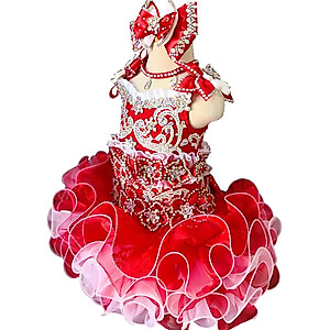 Jenniferwu G016 Glitz Infant Toddler Baby Newborn Little Girl's Pageant Party Birthday Dress RED Size 12-18M