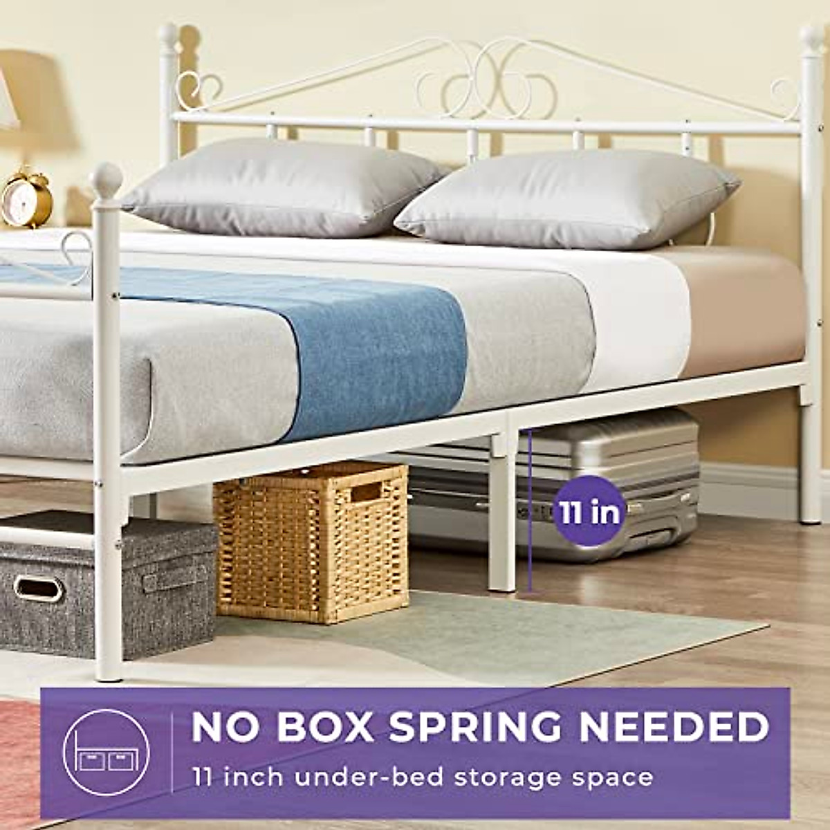 GreenForest Full Size Bed Frame with Headboard Heavy Duty Metal Platform Bed Frame with Underbed Storage No Box Spring Needed Mattress Foundation, White