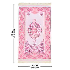 Prayeristan Muslim Prayer Rug - Prayer Mat with Gift Prayer Beads - Ramadan and Islamic Gifts - Portable Prayer Mat for Men and Women - Travel Prayer Mat -Turkish Design Muslim Prayer Rug (Pink)
