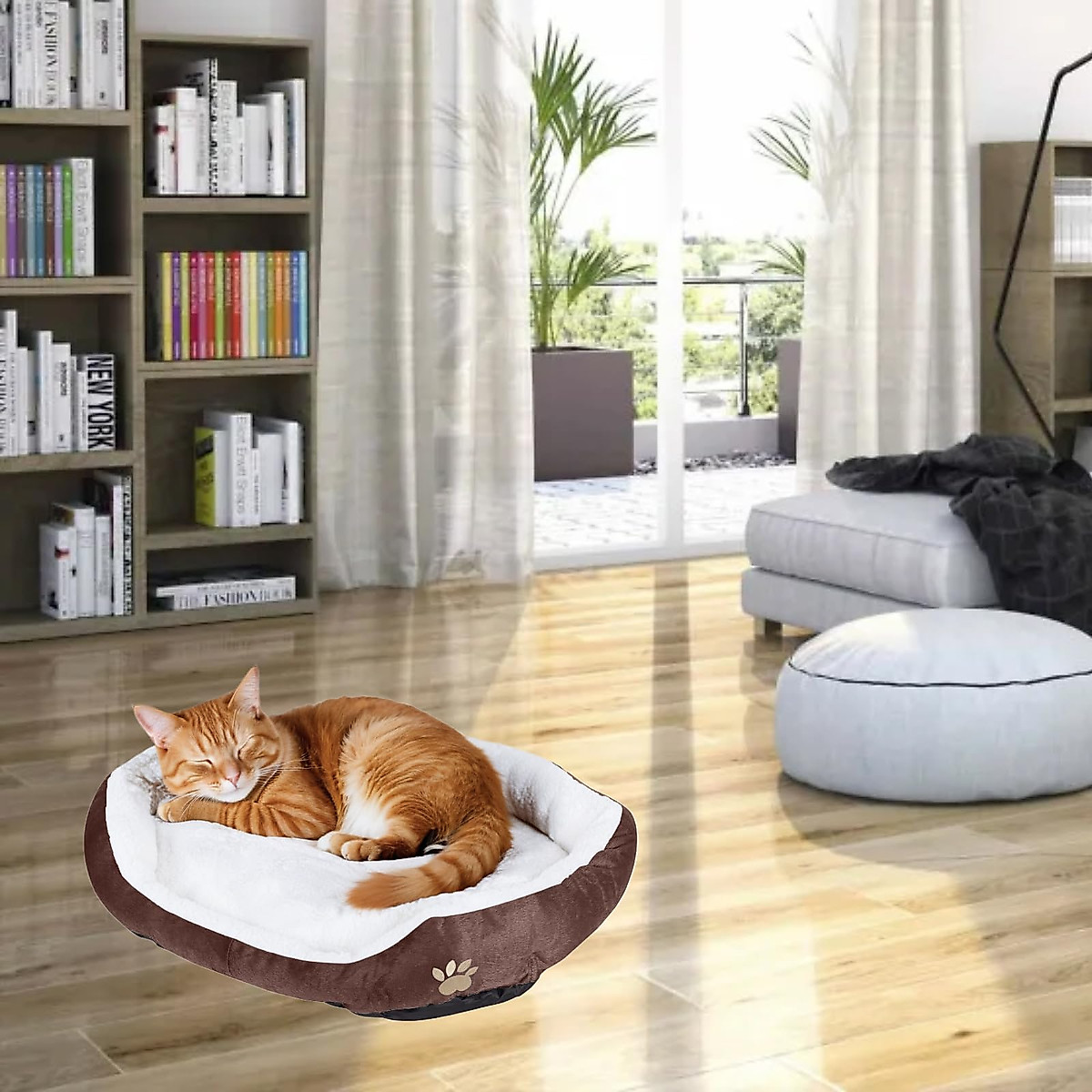 Barelove Round Dog Cat Beds Mattress Washable Pads Room, Soft Durable Plush Faux Fur Sleeping Pet Fleece Bed Mat for Small Doggy Kitten Puppy, with Anti-Slip Waterproof Bottom (Coffee)