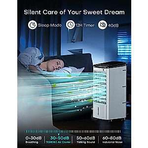 TEMEIKE Portable Air Conditioner, 3-IN-1 Evaporative Air Cooler Windowless, 4 Modes & 3 Speeds Personal Swamp Cooler w/Humidifier, Remote & 12H Timer, Evaporative Cooler for Room Home Office, 22-Inch