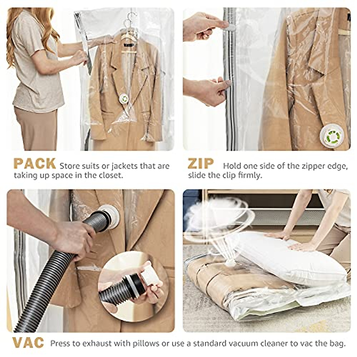 TAILI Hanging Vacuum Storage Bags Variety 4 Pack and Cube Vacuum Storage Bags 6 Jumbo Pack