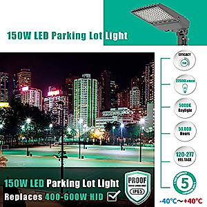 ELECALL LED Parking Lot Light 22650LM 150W 5000K Street Light Slip Fitter LED Shoebox Pole Lights Outdoor Commercial Area Lighting for Court Stadium Roadways,Waterproof IP65 ETL-Listed
