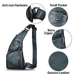 Genuine Leather Sling Bag for Men Vintage Handmade Crossbody Daypack Hiking Backpack Retro Crossbody Shoulder Bag (Gray)
