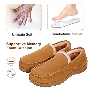 festooning Slippers for Men Mens Moccasin Slippers Fuzzy Memory Foam House Shoes Indoor Outdoor Rubber Sole Beige 10M