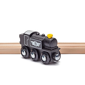 maxim enterprise, inc. Wooden Steam Train Locomotive Engine Car, Black Steam Engine Compatible with Thomas & Friends, Brio Railway Set, and Other Major Brands Wooden Train Set and Accessories