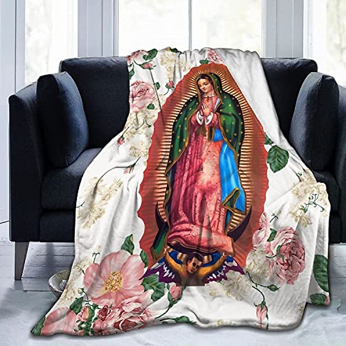 Virgin Mary Our Lady of Guadalupe Virgen De Guadalupe Blankets Flannel Fleece Blanket Soft Lightweight Plush Christmas Throw Blankets for Women Men Kid Warm Cozy 50"x40" Microfiber Blankets for Bed