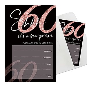 Cusrtyh 60th Birthday Party Invitations ，60th Anniversary Birthday party，Rose Gold Birthday Party，Surprise Party Invitations，Invites for Anniversaries，60th Birthdays，15 Cards With 15 Envelopes