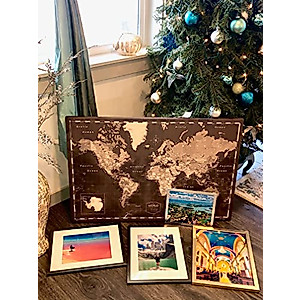 Conquest Maps World Travel Map with Pins Modern Slate Style Push Pin Travel Map Cork Board, Track Your Travels w/a Handmade Unique Canvas Pinable Map (36" x 24")