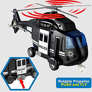 Liberty Imports Police Rescue Helicopter Friction Powered Toy Vehicle for Boys | Push and Go Chopper with Pretend Play Action Lights and Sounds