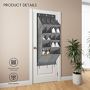 HAKACC Over The Door Shoe Organizer, Hanging Shoe Organizer Shoe Holder with Large Pockets Shoe Rack for Closet Home Grey