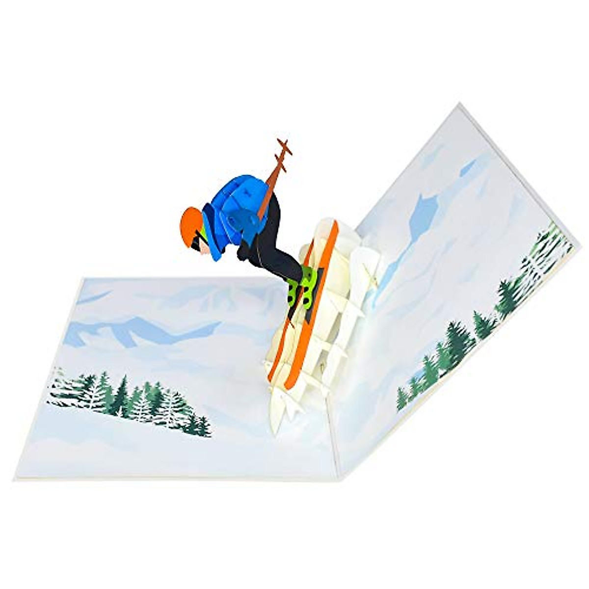 PopLife Mountain Skier 3D Pop Up Greeting Card - Birthday Card for Ski Bums and Snow Lovers, Retirement Gift for Boss, Sports Downhill Skiing - for Husband, for Boyfriend, for Son