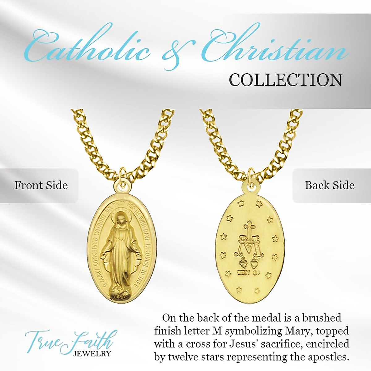 TrueFaithJewelry 12KT Gold-Filled Our Lady Of Grace Miraculous Medal Necklace Pendant Religious Jewelry, 7/8 Inch