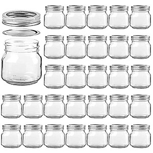 Accguan 8oz / 250ml Mason Jars with Airtight Lids, Glass Jar With Regular Lids, Clear Glass Jar Ideal for Jam,Honey,Wedding Favors,Shower Favors, Set of 30