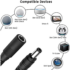 Extension Cable Replacement for dot Kids Edition, dot 4th gen, Alexa dot 3rd Generation, Show 5 - Charger Power Extension Cord 16ft