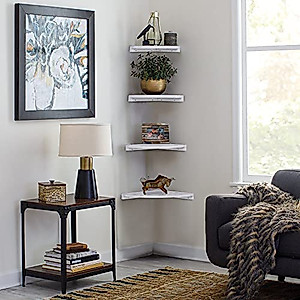 WGFKVAS Corner Shelf Wall Mounted Set of 4, White Corner Shelves, Floating Corner Bookcase, Wall Storage Shelves for Wall Decor Living Room, Bedroom, Bathroom, Rustic, Solid Wood