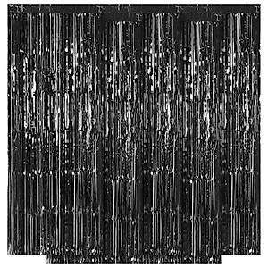 5 Pack Black Fringe Backdrop 3.2ft x 8.2ft Foil Curtain Tinsel Foil Fringe Curtains Backdrop Tinsel Backdrop Streamers for Birthday Curtain Party Decoration Wedding Christmas Decoration (Black)