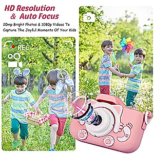 Kids Camera for Girls and Boys,1080P HD Digital Video Cameras for Toddler,Outdoor activity Anti-Drop Cartoon Camera 2.0 Inch Screen video recorder 3-12 Year Old kids Birthday Christmas Gift 32GB SD
