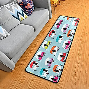 Happy Camper Caravan Kitchen Rug Runner Rug Doormat Bath Mat Area Rug Non-Slip Carpet for Kitchen Living Bedroom 72 x 24 Inch