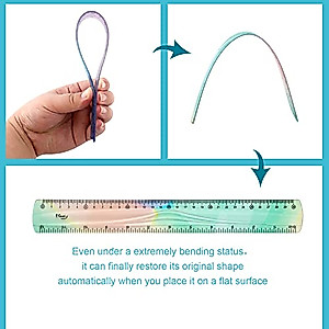 3pcs Flexible Rulers for School, 12/8/6 inch Bendable Ruler Soft Plastic Rulers Bulk Flex Ruler with Centimeter and Inch Scales for Students Kids Classroom Office Home Supplies(Gradient Colored)