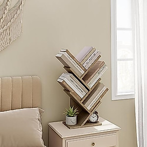 Hoctieon 4 Tier Tree Bookshelf, 4 Shelf Bookcase, Modern Book Storage, Free Standing Tree Bookcase, Utility Organizer Shelves for Home Office, Living Room, Bedroom, Greige