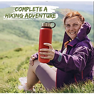 Hydro Source reusable water bottle. Raspberry 40oz, stainless steel, leak proof, triple vacuum insulated, wide mouth, comes with 3 lids, dishwasher safe, BPA free, non toxic, Raspberry Red