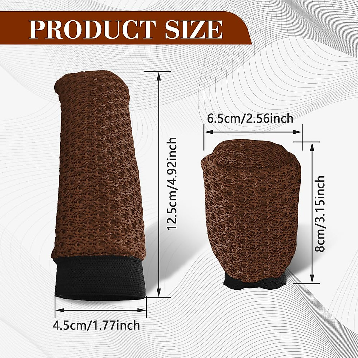 Zufoty 2 Pack Car Gear Shift Knob Cover & Handbrake Cover, Automotive Anti-Slip Breathable Comfortable Handbrake Gear Shift Protector, Universal Vehicle Interior Accessories Fit for Car SUV Truck, Brown