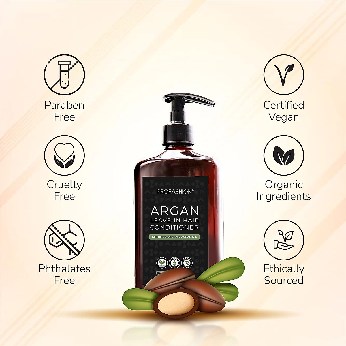 Profashion Argan Oil Leave In Conditioner For Curly Hair - Deep Conditioner For Dry Damaged Hair - Deep Conditioner For Curly Hair - Vegan, Paraben Free, Sulfate Free Conditioner - 400ML/13.5 FL OZ