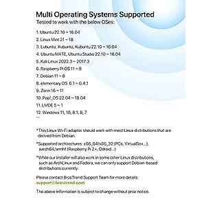 BrosTrend 650Mbps Linux WiFi Adapter for Ubuntu, Mint, Kali, Debian, Kubuntu, Lubuntu, Xubuntu, Zorin, PureOS, Raspberry Pi 2+, Windows 11/10/8/7, 5GHz/2.4GHz, Long Range External 5dBi Antenna