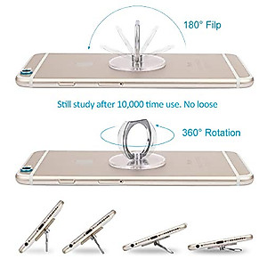 Libosaus Transparent Phone Ring Stand Holder, Round Cell Phone Ring Grip, Clear Finger Ring, Compatible iPhones and Andriod Mobile Phones (3 Silver)
