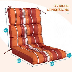 EAGLE PEAK Tufted Outdoor/Indoor High Back Patio Chair Cushions, Set of 2, 46'' x 22'', Red Stripes