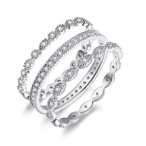 AVECON Wedding Rings for Women Anniversary Eternity Bands Womens 3 Stackable Rings CZ Engagement Bridal 925 Sterling Silver Ring Sets Size 9