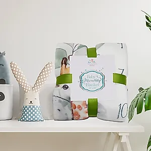 Monthly Baby Milestone Blanket for Baby Girl & Boy - 60"x40" Safari Baby Month Blanket - First Year Calendar Monthly Growth Chart - Track Baby Milestones & Growth - Soft Baby Picture Blanket